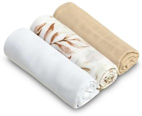 Mušelínové měkké plenky LUX, 3ks, Květy, bílá/béžová/se vzorem