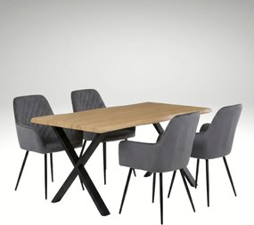 Vikio Jídelní set pro 4 osoby 160x90 cm soft dub noha X šedá židle s područkami VJS226-4S