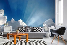 DIMEX | Samolepicí vliesová fototapeta na zeď Sluneční paprsky na obloze MA-5-2318 | 375 x 250 cm | modrá, bílá