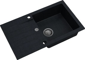 Sink Quality Natalie, kuchyňský granitový dřez 770x450x170 mm + chromový sifon, černá skvrnitá-BROCADE, SKQ-NAT.B.1KDO.X