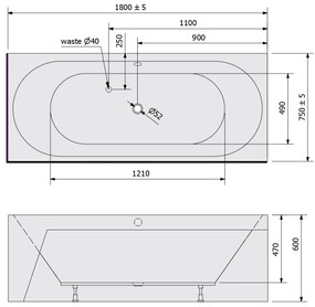 Polysan VIVA BR MONOLITH obdélníková vana 180x75x60cm, bílá, 71968MR