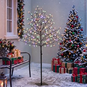 HOMCOM LED třešňový strom 150 cm s 160 LED diodami, umělý svítící stromek s 20 ohebnými větvemi, vánoční dekorace