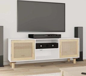 vidaXL TV stolek 105x30x40 cm masivní borovice a přírodní ratan [345616] Barva: Bílá