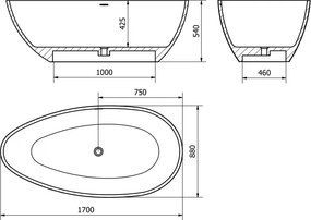 Mexen Imola, volně stojící vana z konglomerátu 170 x 88 cm, bílá matná, 57281708500