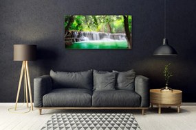 akrylový obraz Vodopád Jezero Les Příroda 100x50 cm