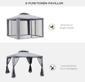 Zahradní altán Outsunny 3x3m se 4 bočními stěnami odolný proti povětrnostním vlivům z kovu a polyesteru ve světle šedé barvě pro zahradu a akce |