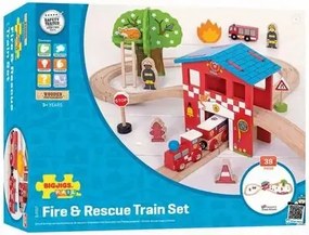 Bigjigs Rail Dřevěná vláčkodráha hasičská stanice / 39 dílů / od 3 let