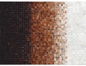 Luxusní kožený koberec, bílá/hnědá/černá, patchwork, 140x200, KŮŽE TYP 7