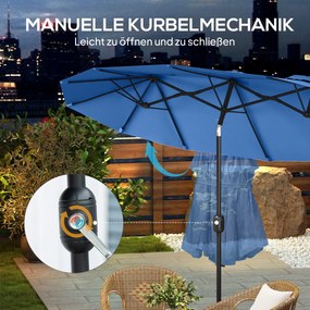 Slunečník, zahradní slunečník, sklápěcí, s ruční klikou, větrná stříška, polyester+ocel, tmavě modrá, 285 x 147 cm