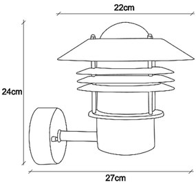 Nordlux 25091031 Vejers, venkovní nástěnné svítidlo, 1x60W, kov, pokovená, IP54, výška 23cm