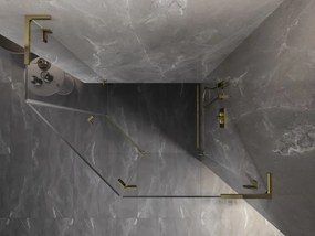 Mexen Lunar, L pravý výklopný pětiúhelníkový sprchový kout 90 x 80 cm, 8mm čiré sklo, zlatý profil, 831L-090P-080L-50-00-P
