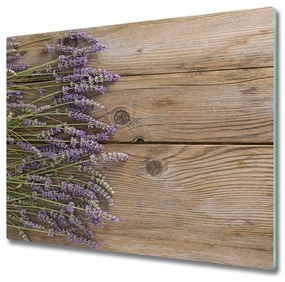 Skleněná krájecí deska Levandule na dřevo 60x52 cm