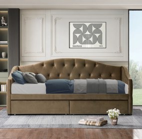 Postel s úložným prostorem, 90x200, hnědá Velvet látka, ZASKA