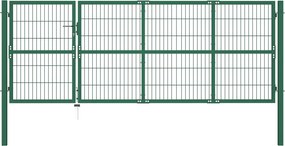 vidaXL Zahradní plotová brána se sloupky 350 x 120 cm ocel [142570] Barva: Zelená