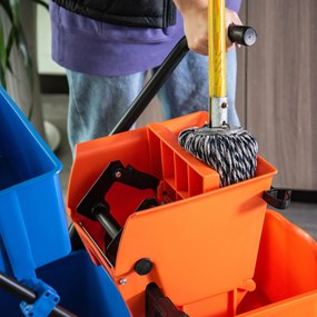 Úklidový vozík HOMCOM 26 litrů s lisem, kbelík na mop s kolečky, oranžový