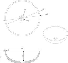 Sapho Sapho, TURF betonové umyvadlo včetně výpusti, průměr 44 cm, černý granit, AR436