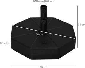 Stojan na slunečník Outsunny pro slunečníky 38 mm/48 mm, lze naplnit vodou nebo pískem, robustní podstavec pro slunečník Ø60 x 36H cm | Aosom.de