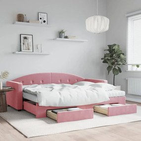 Válenda s přistýlkou a zásuvkami růžová 80 x 200 cm samet 3197369