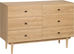 HOMCOM Komoda se 6 Zásuvkami a Masivními Dřevěnými Nohy 120 x 40 x 80 cm Dřevěná Barva | Aosom