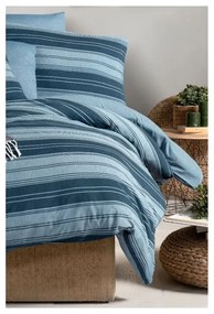 Modré 4dílné prodloužené povlečení na dvoulůžko s prostěradlem 200x220 cm Stripes – Mila Home