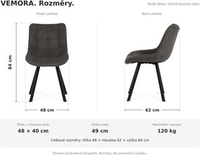 Jídelní židle VEMORA - šedá látka / černé kovové nohy