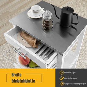 Costway Servírovací vozík rolovací kuchyňský ostrůvek s pracovní deskou, bílý