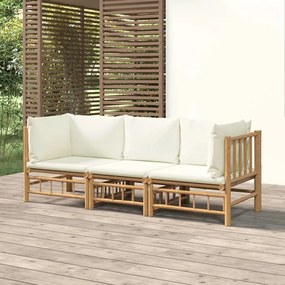 vidaXL 3dílná zahradní sedací souprava krémově bílé podušky bambus [3155215] Barva polštáře: Krémová