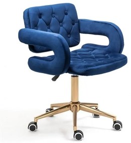 Velurová židle Stockholm na zlaté kolečkové podstavě - modrá