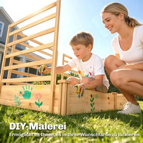 Outsunny vyvýšený dřevěný truhlík s 3 mřížemi, dvojitý záhon a otevřené dno — 240 x 125 x 102 cm — přírodní borovice