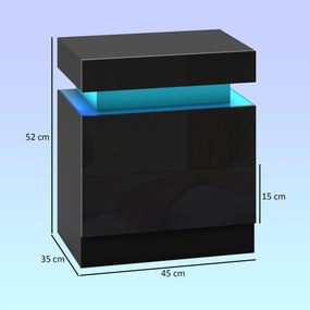 HOMCOM sada 2 LED nočních stolků s 16 barvami a 4 režimy se 2 šuplíky, z dřeva, 45x35x52 cm, černá
