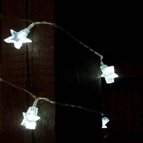 LED světýlka na baterie, hvězdičky, 1,8 m, ledově bílá, čirá barva kabelu, IP20, 2 × AA