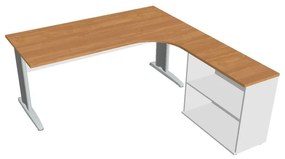 Sestava stolu a skříně levá 180 cm - Hobis Cross CE 1800 H L Dekor stolové desky: olše, Dekor lamino podnože: bílá, Barva nohou: Stříbrná