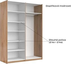 Skříň s posuvnými dveřmi 1,5x2,1m (Dveře Lesklá Bílá/Zrcadlo) série N Asti