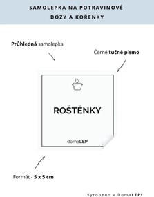 Samolepka na kořenky ROŠTĚNKY průhledná 5 × 5 cm tučné písmo