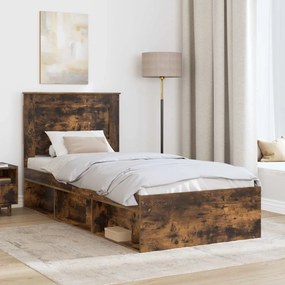Rám postele s čelo Kouřový dub 75 x 190 cm Masivní borové dřevo 3410148