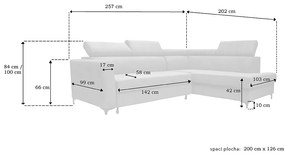 Sedací souprava CORTI | 202x257 | LEVÁ | rozkládací + úložný prostor | VÝBĚR TKANIN