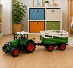 LEAN Toys Zemědělský traktor s vyklápěcím přívěsem, dálkově ovládaný RC, se světly, měřítko 1:24
