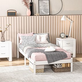 Dřevěný rám postele HOMCOM 208 x 96 cm s lamelovým roštem a čelem, elegantní rám jednolůžka do ložnice v bílé barvě | Aosom.de