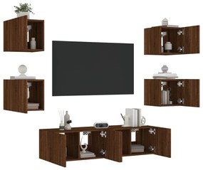 6dílná obývací stěna s LED hnědý dub kompozitní dřevo
