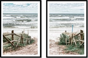 Obraz Plakát V Rámu 53x73 cm Diptych Sada 2 obrazů Boho Pláž Moře P2145