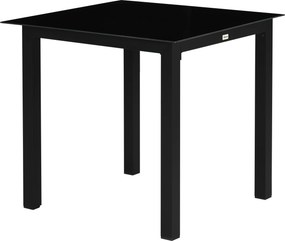 Outsunny zahradní stůl čtvercový pro 4 osoby, stůl na terasu s deskou z tvrzeného skla, hliníková černá 80x80x74cm pro zahradu a balkon