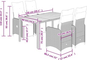 5dílný zahradní bistro set s poduškami černý polyratan 3277129