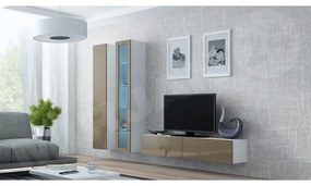 Obývací stěna Zigo X, Osvětlení: osvětlení LED - bílé, Barva: šedá / šedá lesk