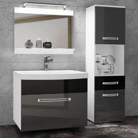 Koupelnový nábytek Belini Premium Full Version šedý lesk / černý lesk
+ umyvadlo + zrcadlo + LED osvětlení Glamour 50