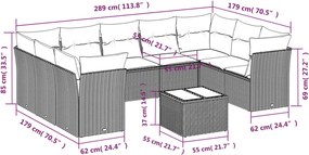 10dílná zahradní sedací souprava podušky světle šedá polyratan 3249981
