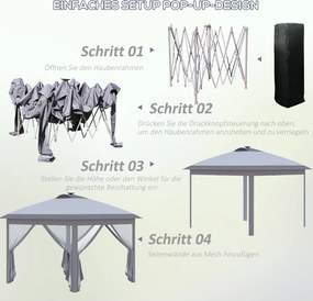 Skládací altán Outsunny 3,3x3,3 m s LED USB, vyskakovací, s bočními stěnami ze síťoviny, ochrana proti slunci, tkanina Oxford šedá, ideální pro zahra…