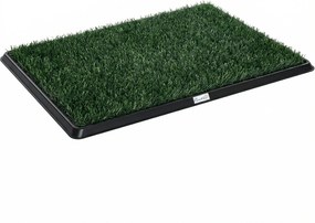 PawHut Záchod pro psy 76 x 50,5 cm Záchod pro psy se 2 umělými trávníky omyvatelný Záchod pro štěňata pro psy na balkón doma Černá+Zelená