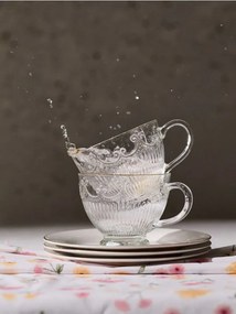 Sinsay - Skleněné šálky na nožce s reliéfním vzorem a zlatým lemem, sada 2 ks - clear