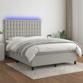 Box Spring Postel S Matrací A Led Textil Světle Šedá tlačítka 140 x 200 c
