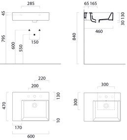 GSI GSI, KUBE X keramické umyvadlo 60x47cm, s odkládací plochou vlevo, bílá ExtraGlaze, 9439111